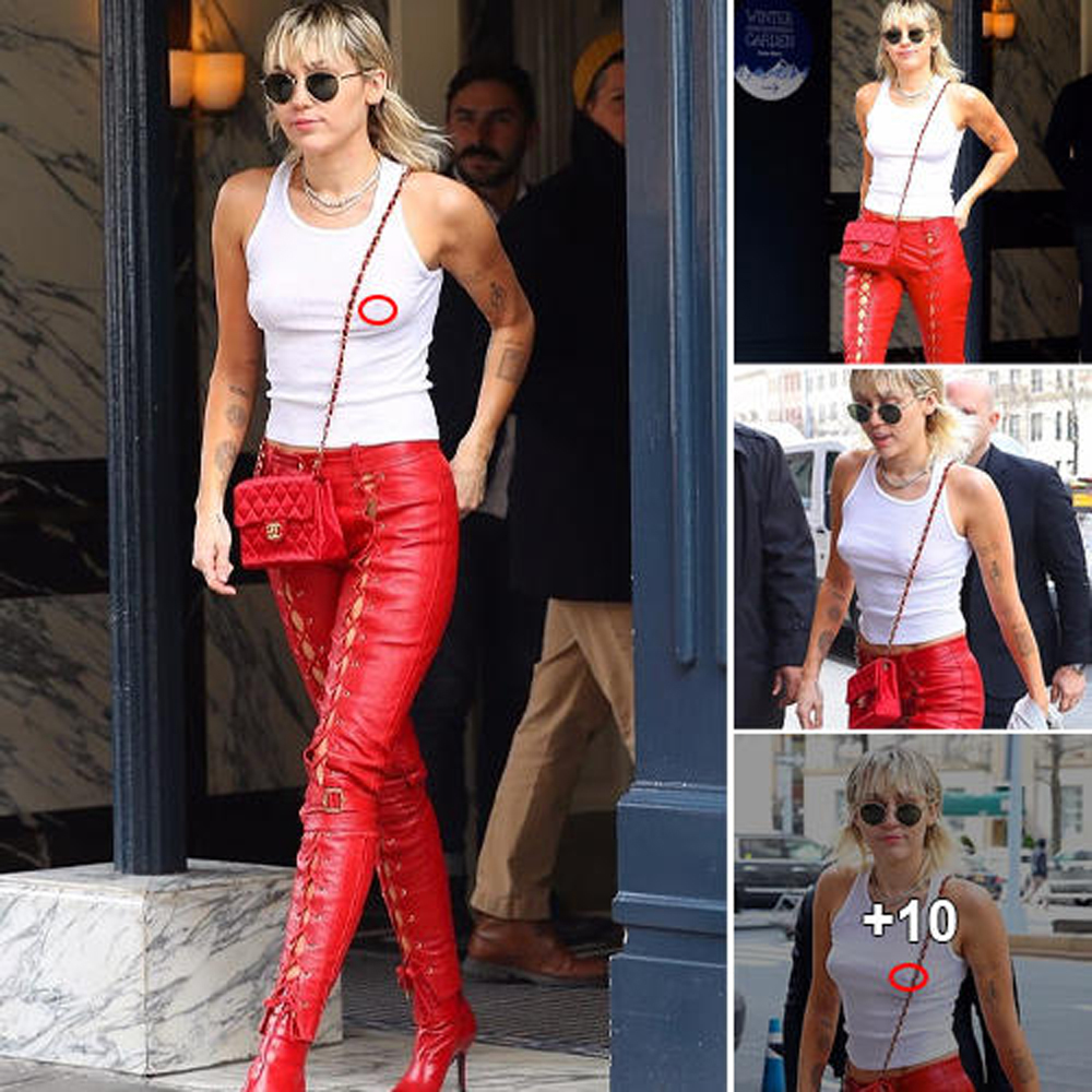 (X) “Miley Cyrus Turns Heads in Daring Red Leather Lace-Up Pants and ...