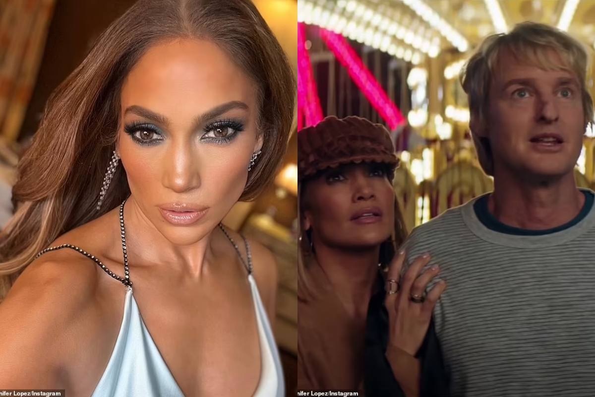 Jennifer Lopez shows off her famous curves in 𝚋𝚊𝚋𝚢 blue dress while ...