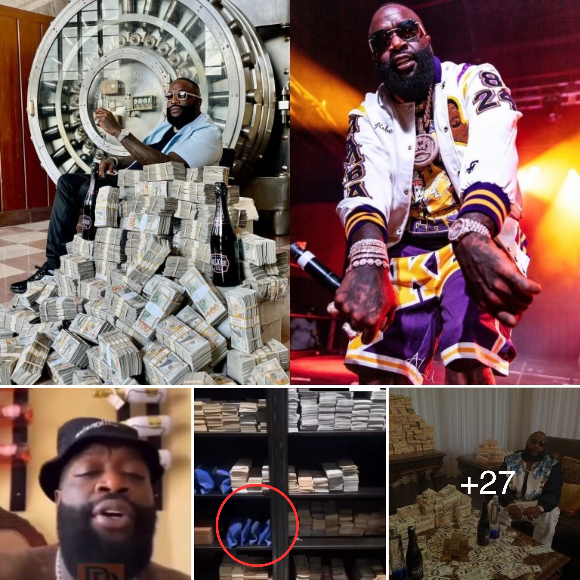Rick Ross shows off his massive cash stash and gold, flaunting his ...