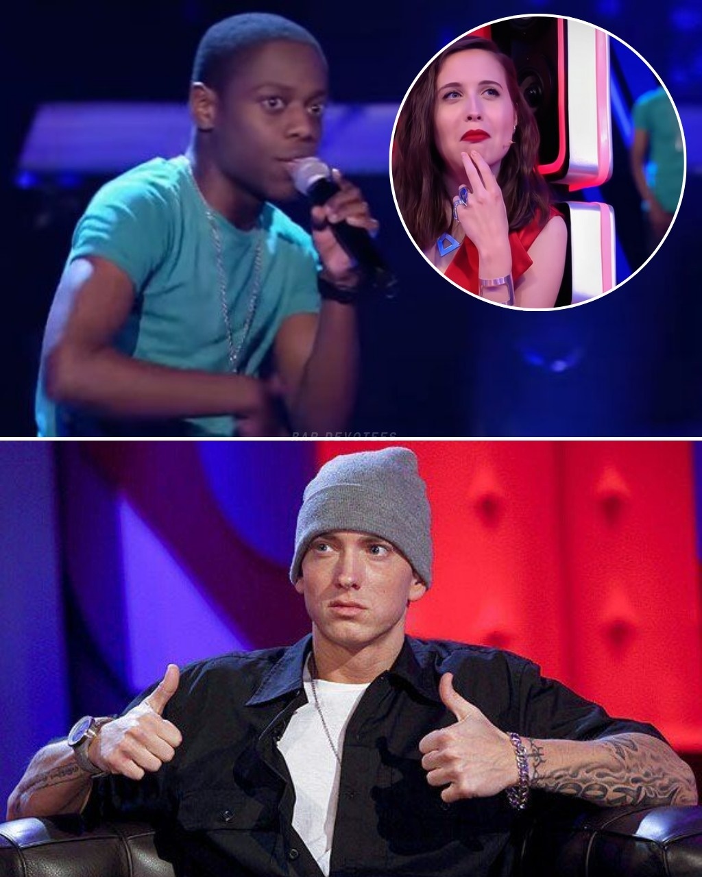 A 17-year-old German boy, who’d idolized Eminem since he was just 4, stepped onto The Voice ...