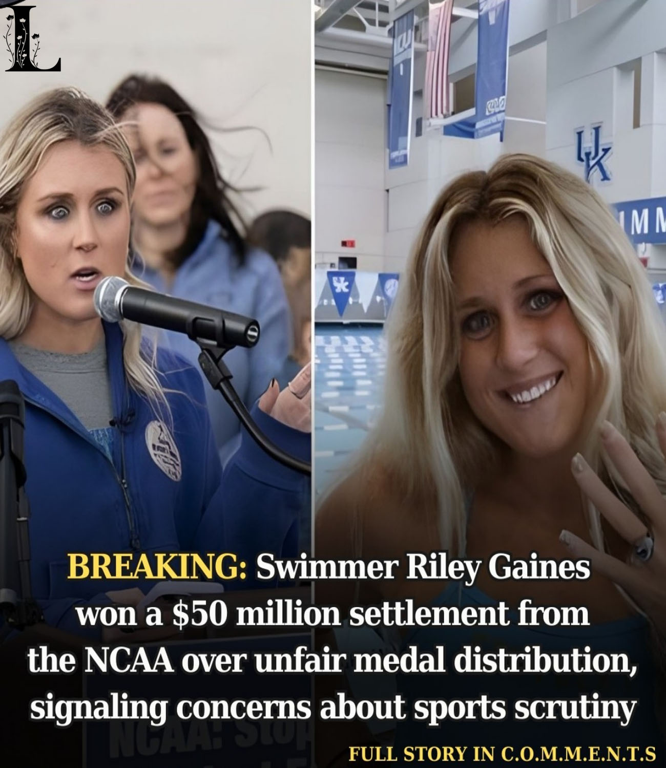 BREAKING: Swimmer Riley Gaines won a $50 million settlement from the ...