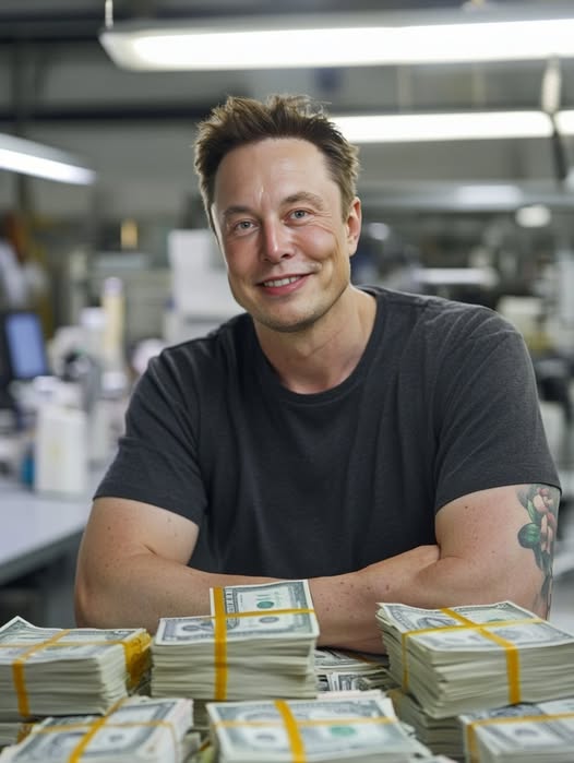 Elon Musk stood with a calm smile, casually holding a thick stack of ...